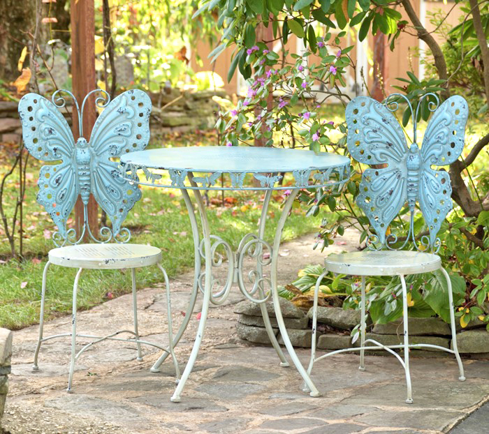 Metal Butterfly Bistro Set Frosted Blue only 599.95 at Garden Fun