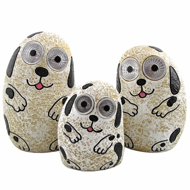 Solar Dogs w/Light Up Eyes (Set of 3) - Ivory only $49.99 at Garden Fun