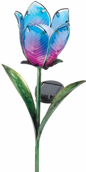 Solar Glass Tulip Flower Garden Stake in Blue – GardenFun