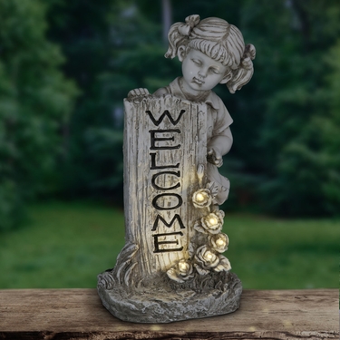 Solar Girl Holding Welcome Sign only $59.95 at Garden Fun