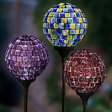 Solar Glass Mosaic Ball Stakes (Set of 3) only $59.99 at Garden Fun