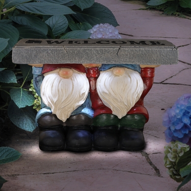 Solar Gnomes Holding Welcome Stone only $92.99 at Garden Fun
