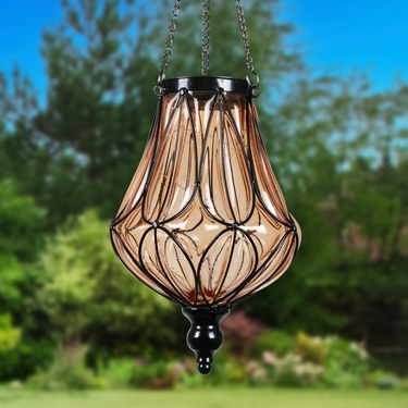 Solar Glass Hanging Lantern - Amber only $59.95 at Garden Fun