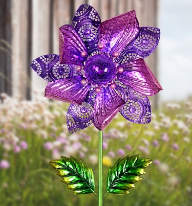 Solar Kinetic Filigree Flower Garden Stake only $64.95 at Garden Fun