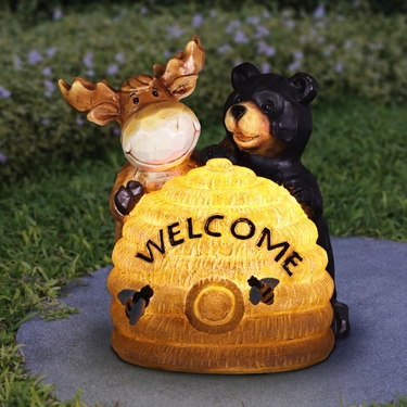 Solar Moose and Bear On Welcome Hive only $59.95 at Garden Fun