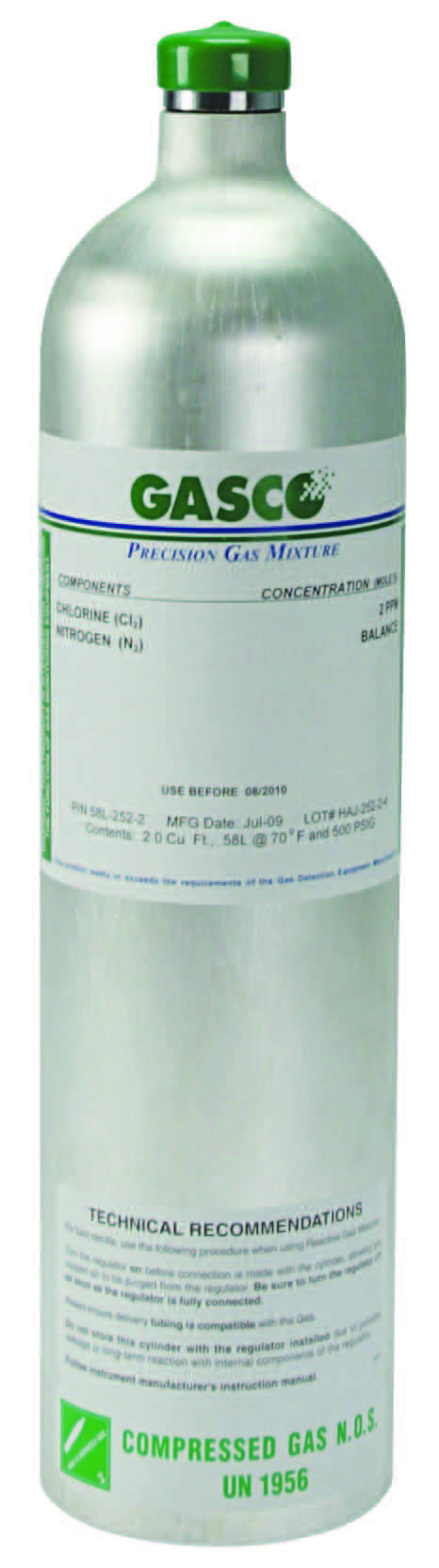 Gasco 58L-421-CO2 58 Liter 5-Gas (100 PPM CO, 25 PPM H2S, 2.5% CH4, 18% ...