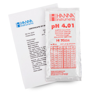 Hanna 4.01 pH Buffer Solution with Certificate (25) 20 mL sachets - HI70004C