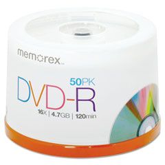 Memorex® DVD-R Discs, 4.7GB, 16x, Spindle, Silver, 50/Pa