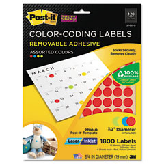 Post-it® Super Sticky Removable Color-Coding Label, 3/4i