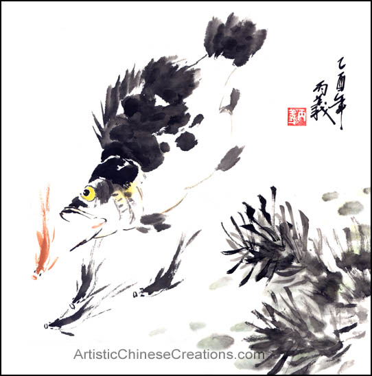 Original Chinese Brush Painting - Fishes #46, Chinese Ink Paintings ...