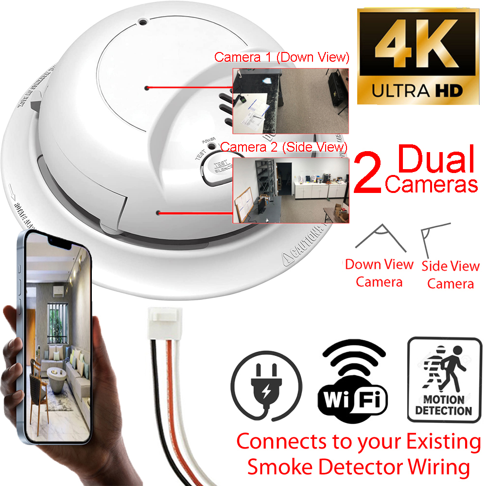 SecureGuard 4K Dual HD Smoke Detector WiFi Spy Camera Wi-Fi Fire Alarm ...
