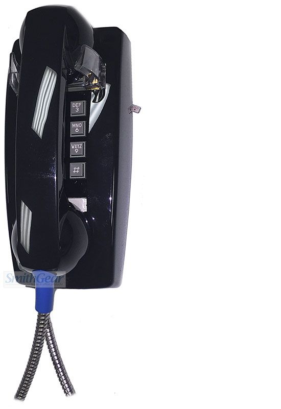 Cortelco 2554 BLACK Wall Phone with ARMOURED CORD