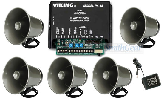 Viking 15 Watt Paging System and Loud Ringer 5 HORNS