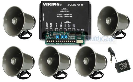 Viking 15 Watt Paging System and Loud Ringer 5 HORNS