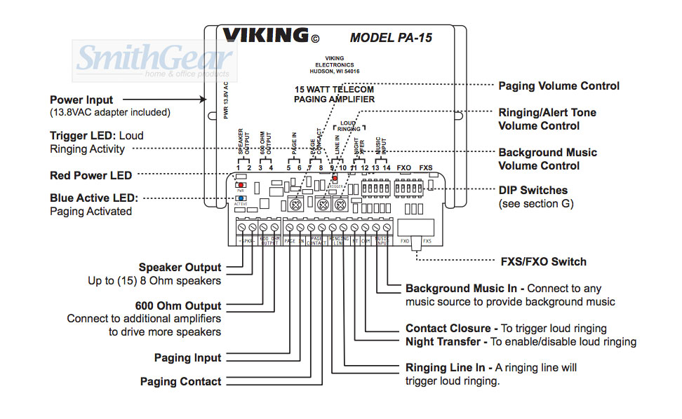 Viking 15 Watt Paging System and Loud Ringer 5 HORNS