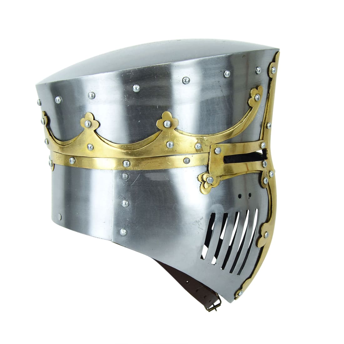 13th Century Great Pot Helm with Brass Crown and Cross