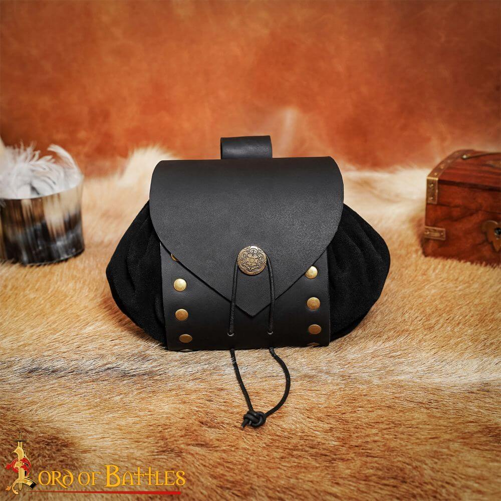Adventurer s Medieval Pouch in Buff and Suede Leather - Black KW-LB6707