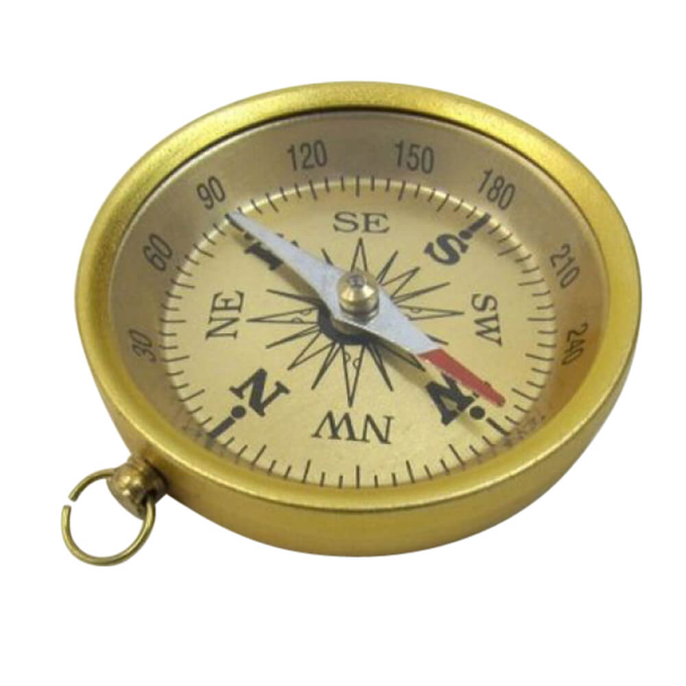 Aluminum Flat Desktop Compass, Gold Dial, Gold Finish - Nautical Decor