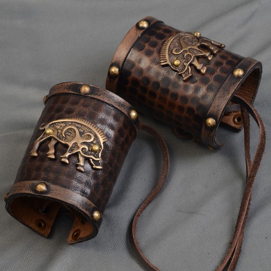 Celtic Leather Cuffs with Wild Boars KW-AH5529