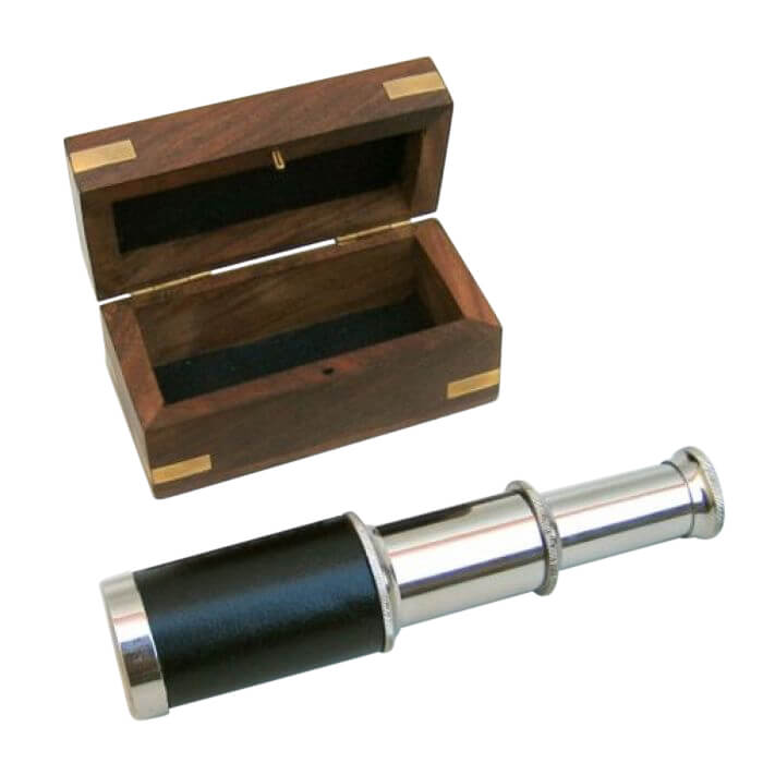 Chrome Pullout Telescope, Wood Box - Nautical Decor - SP48256 by Armor