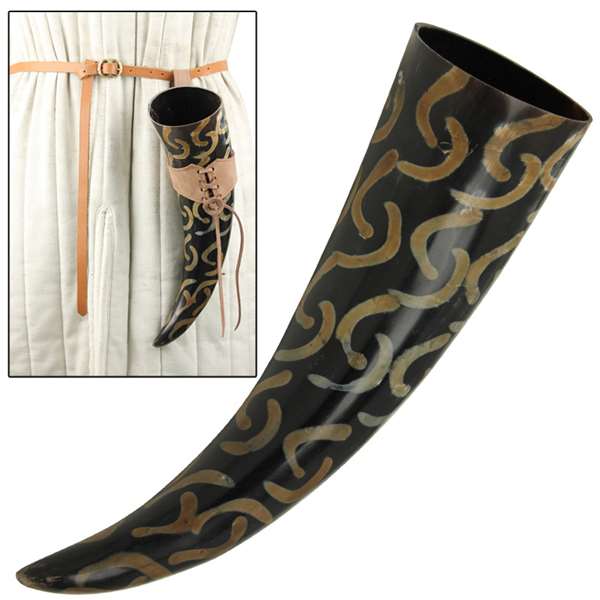Crescent Medieval Drinking Horn with Brown Leather Holder 4H1-IN4219LHA