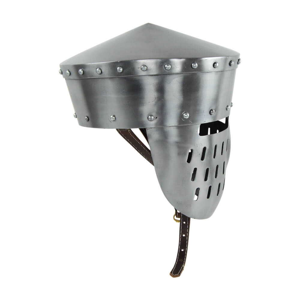 Crusader Peaked Pot Helm with Faceplate - 18 Gauge LB25178