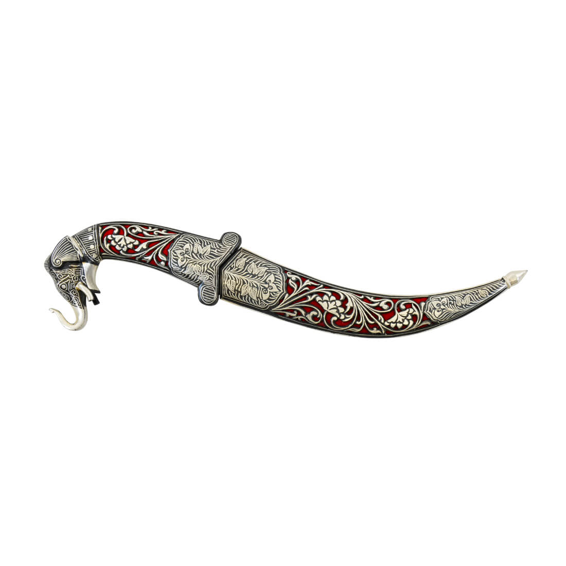 Damascus and Koftgari Inlay Dagger with Elephant Pommel