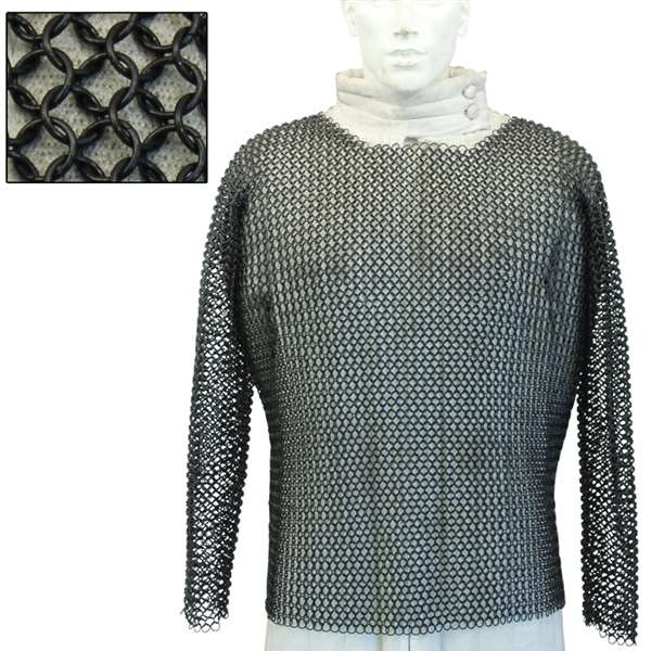 Knights Medieval Hauberk Full Sleeve Blackened Chainmail 5C4-IN196BKM