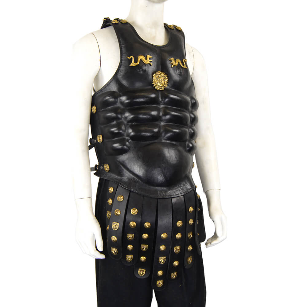 Leather Muscle Armor with Studded Tassets SNLA6233BK - Leather Body Arm
