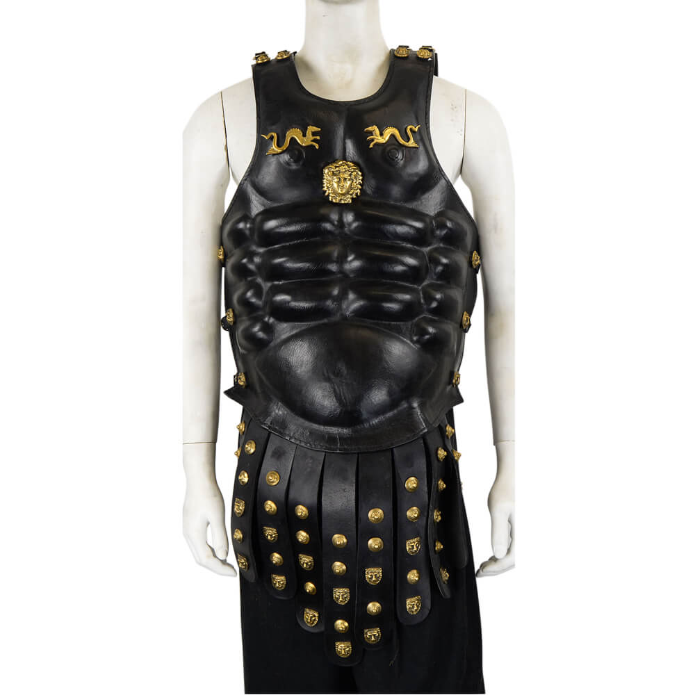 Leather Muscle Armor with Studded Tassets SNLA6233BK - Leather Body Arm