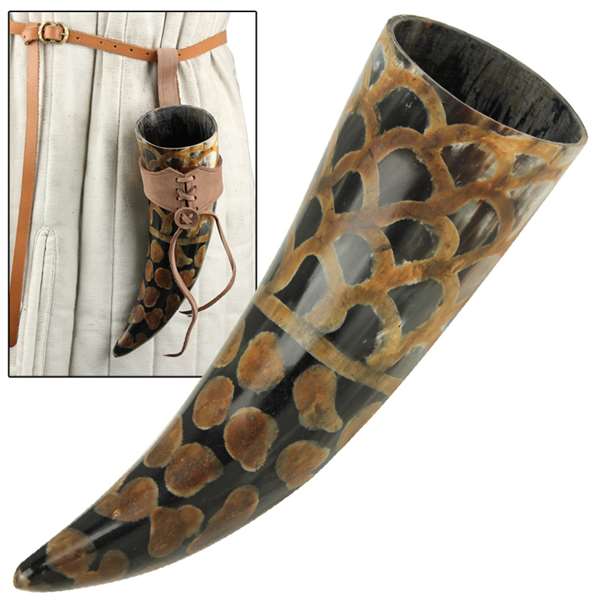Scales Medieval Drinking Horn with Brown Leather Holder 3F1-IN4218LHA