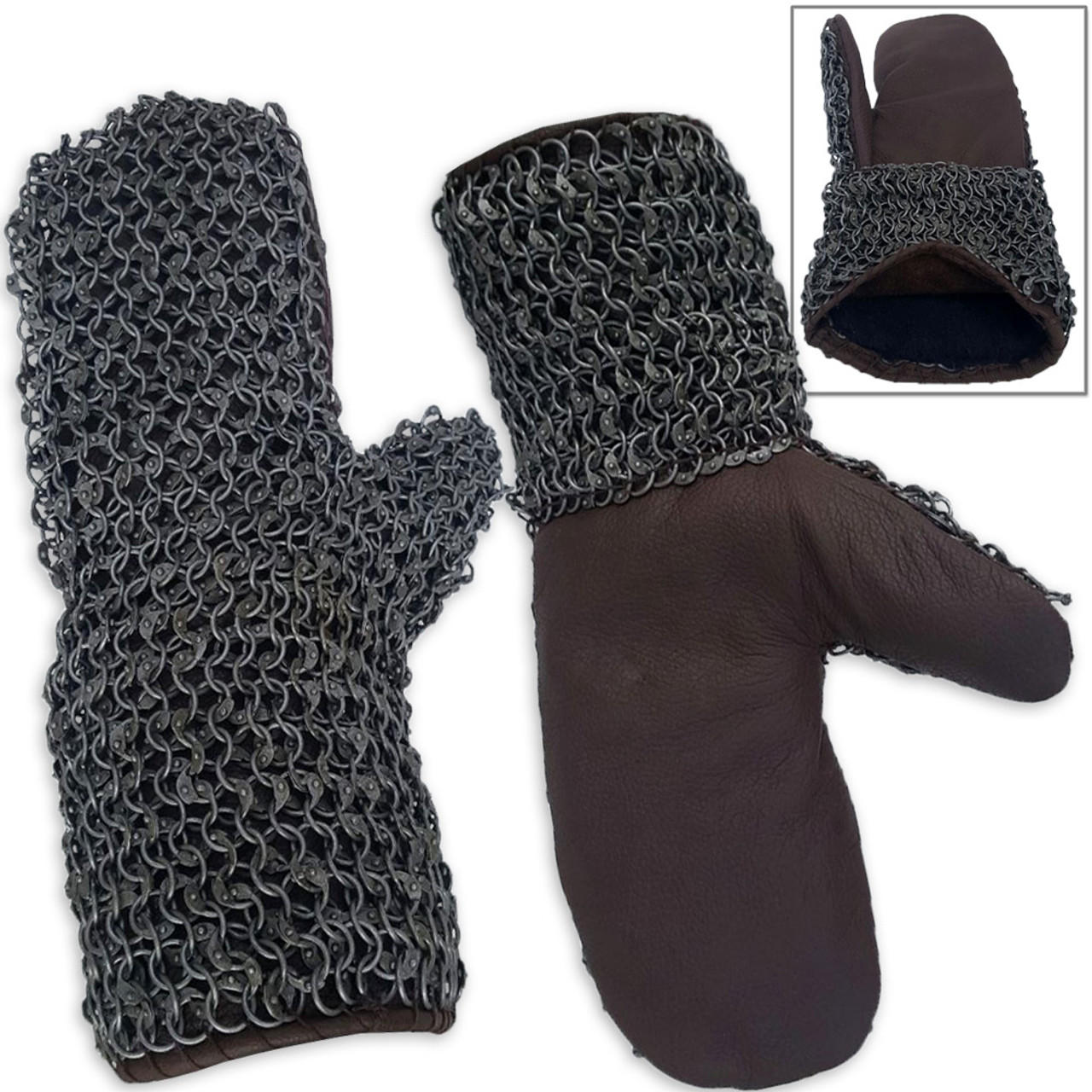 Medieval Riveted Chainmail Padded Gauntlets Gloves Mittens 16ga Carbon