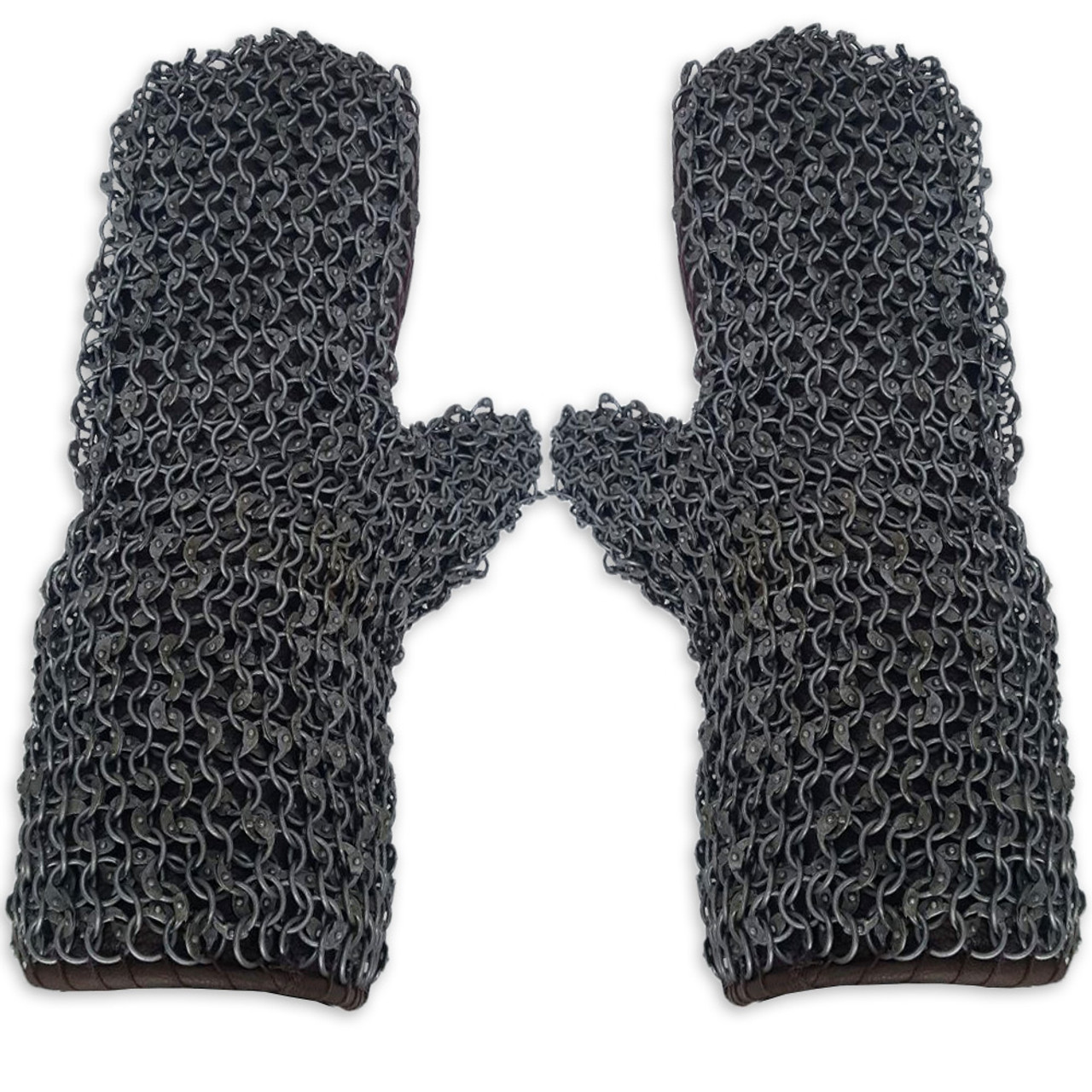 Medieval Riveted Chainmail Padded Gauntlets Gloves Mittens 16ga Carbon