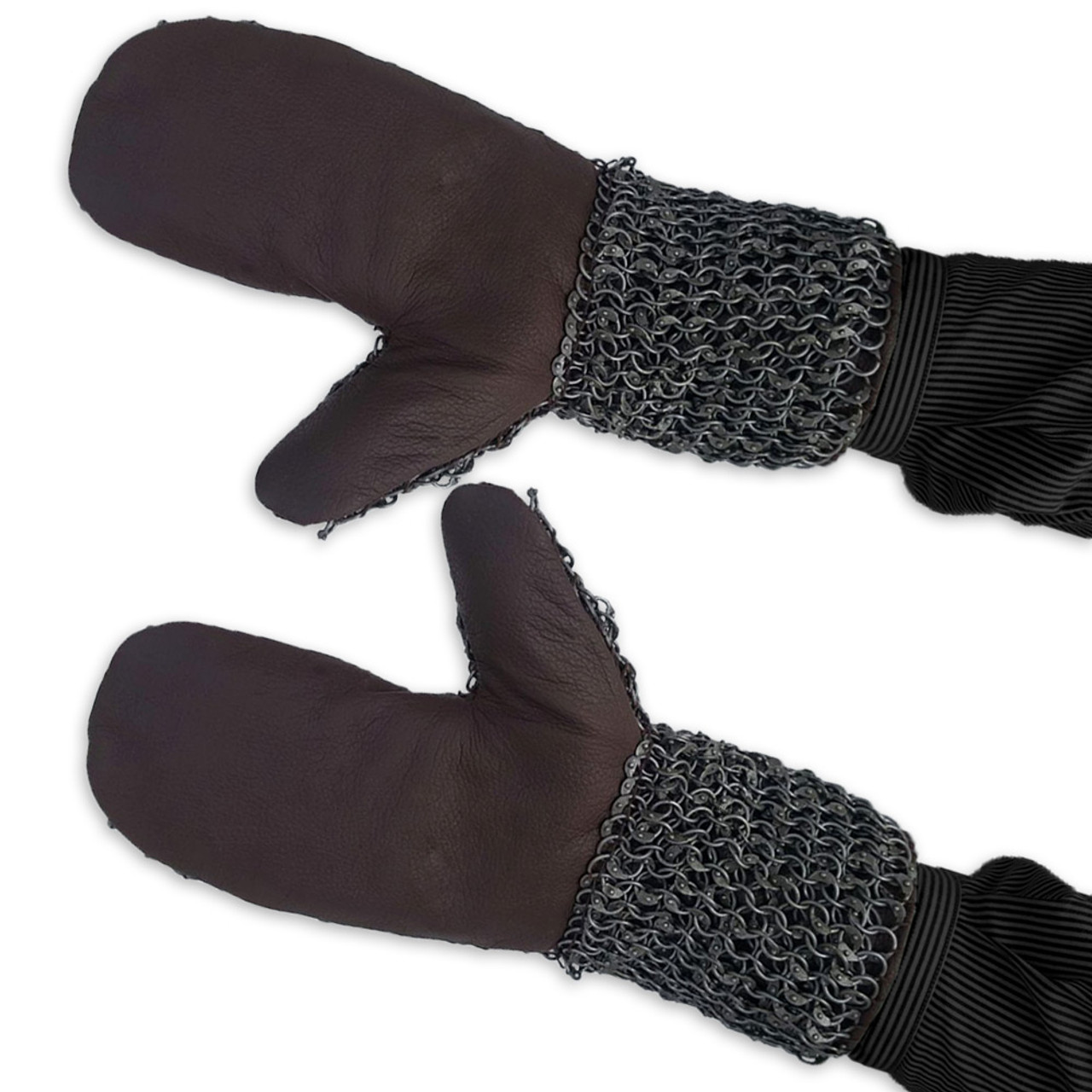 Medieval Riveted Chainmail Padded Gauntlets Gloves Mittens 16ga Carbon