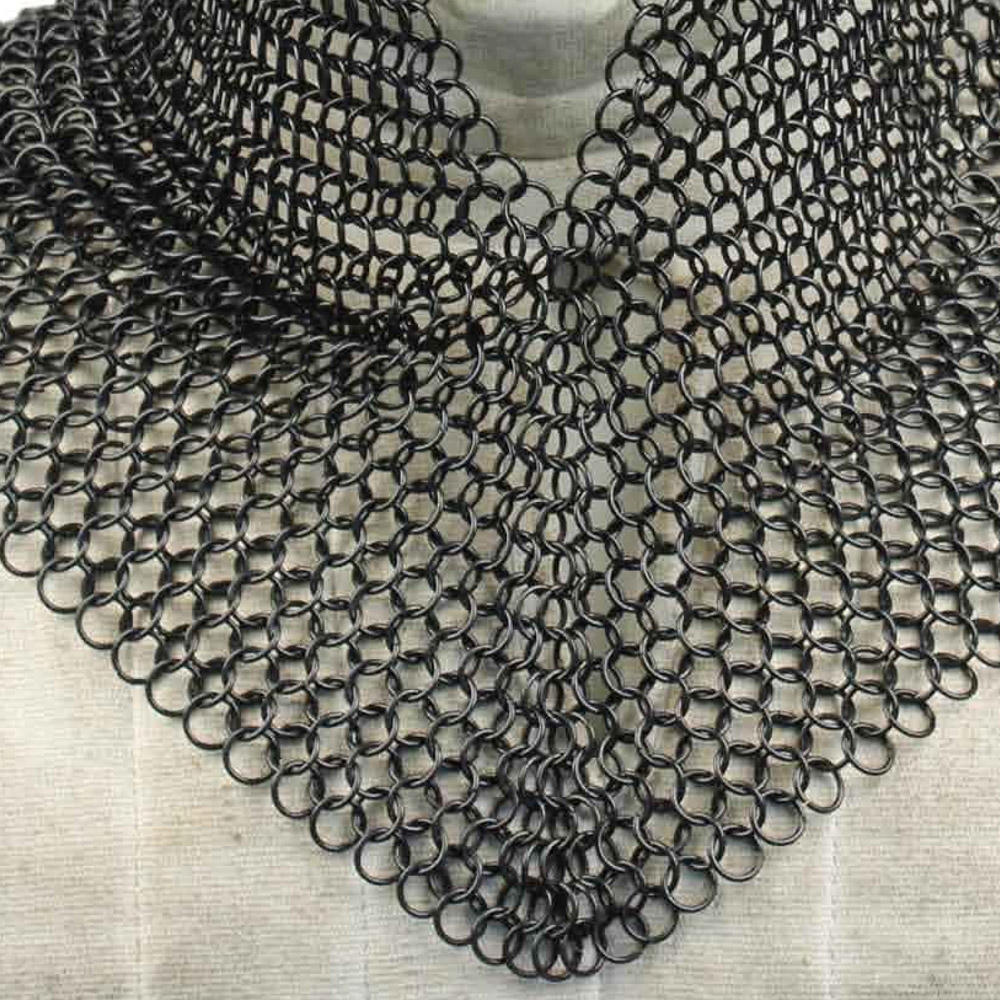 Medieval V Face Blackened Mild Steel Chainmail Coif Armor 5C4-IN1401BK