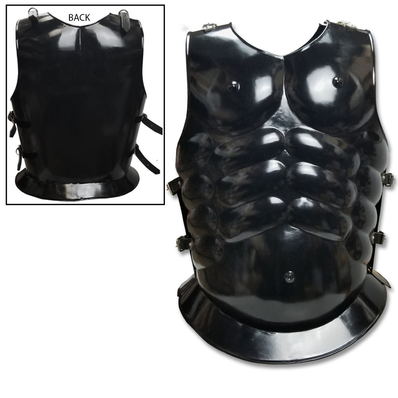 Roman Conqueror Muscle Cuirass Black Steel Breastplate Medieval Armor M