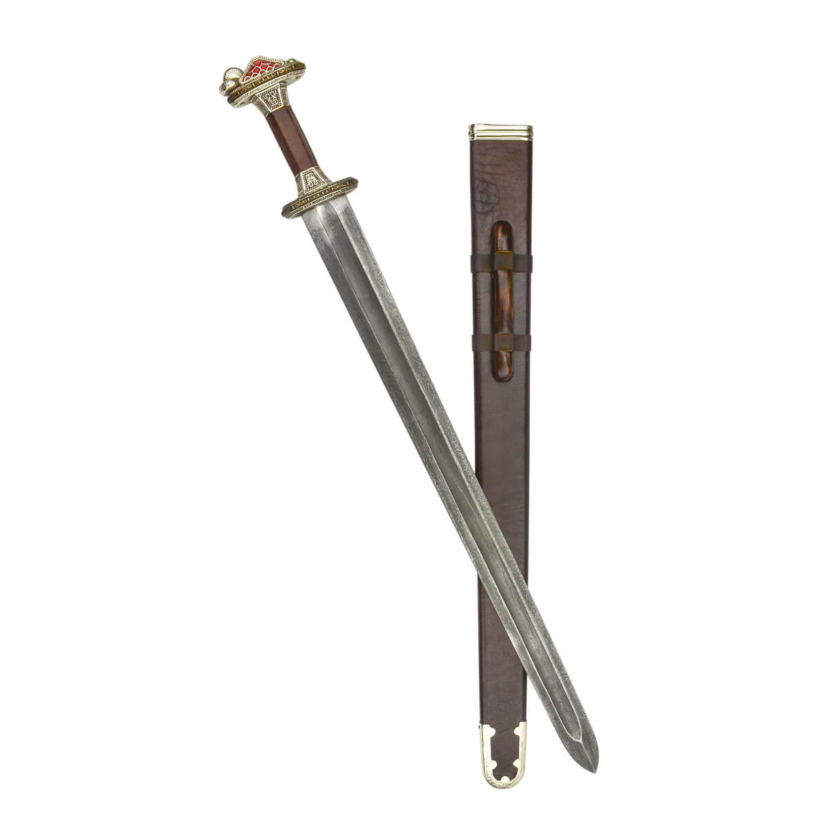 Scandinavian Vendel Chieftain's Sword with Damascus Blade - Tin Plated