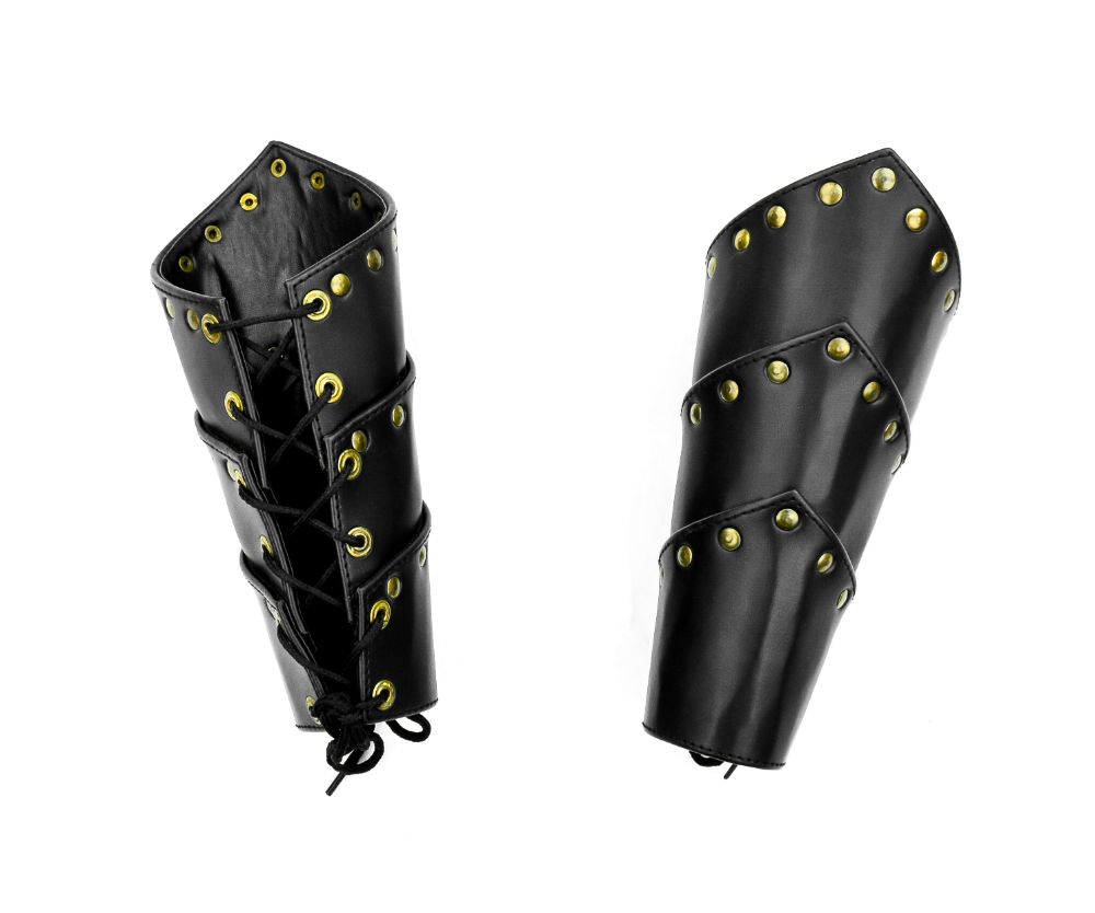 Segmented Leather Bracers with Brass Studding KW-SNLA6104BK