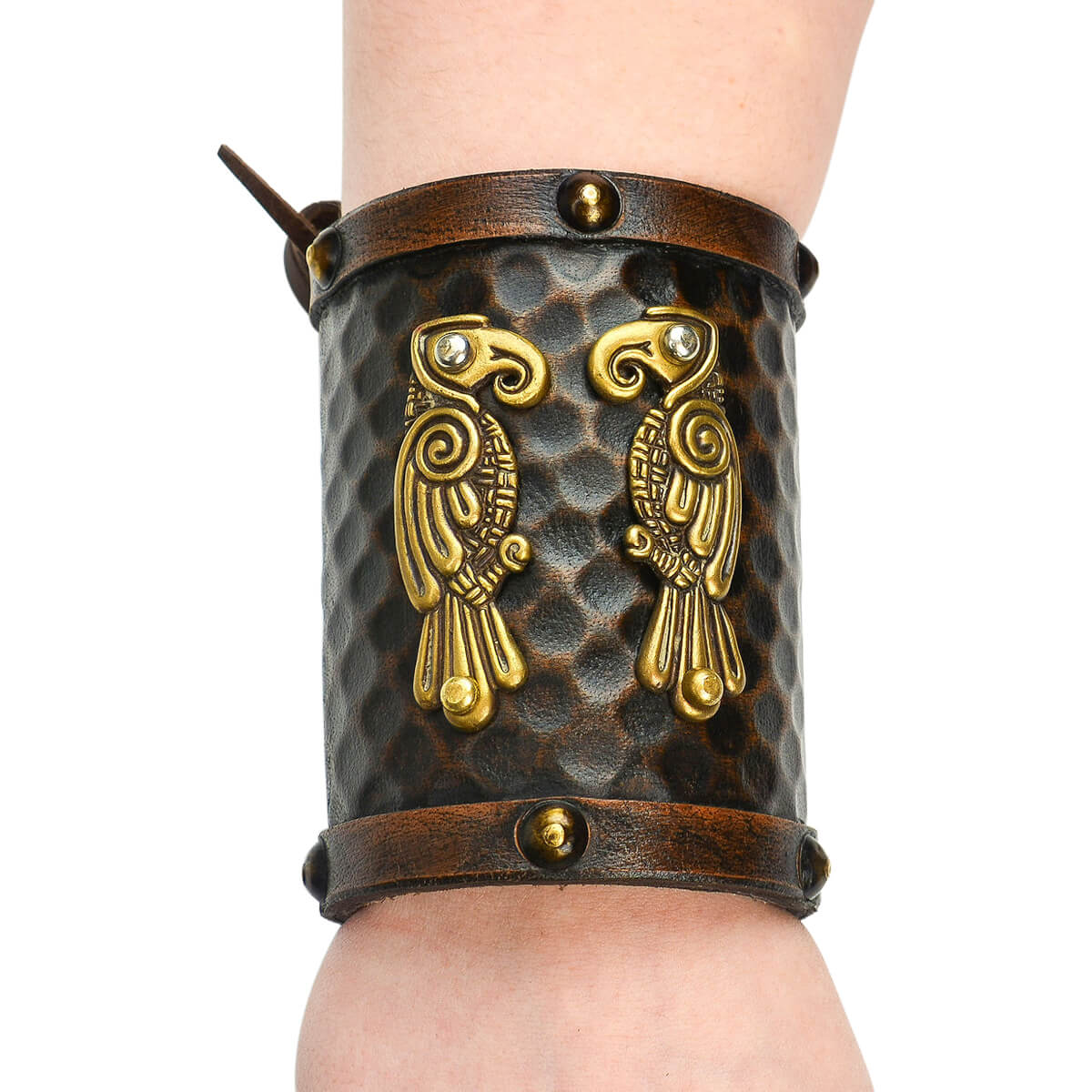 Viking Leather Cuff with Norse Ravens