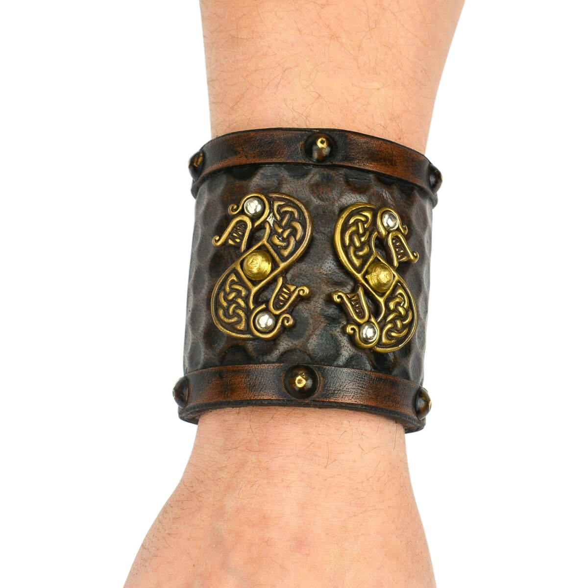 Viking Leather Cuff with Norse Serpents