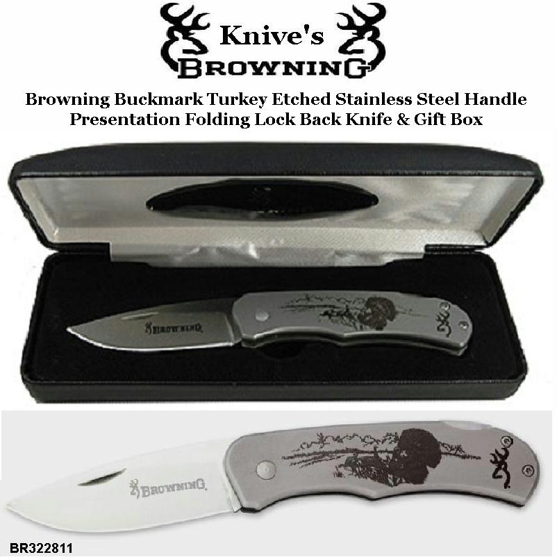 Browning Cutlery BR322811 Browning Buckmark Turkey Etched Stainless ...