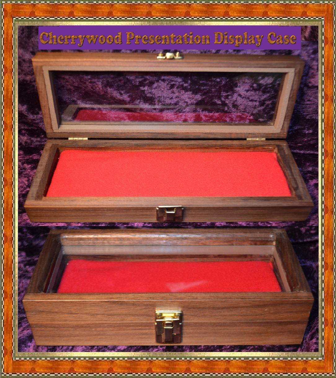 Cherry Wood Small Glass Top Vacuum Sealed Red Velvet Lined Presentation ...
