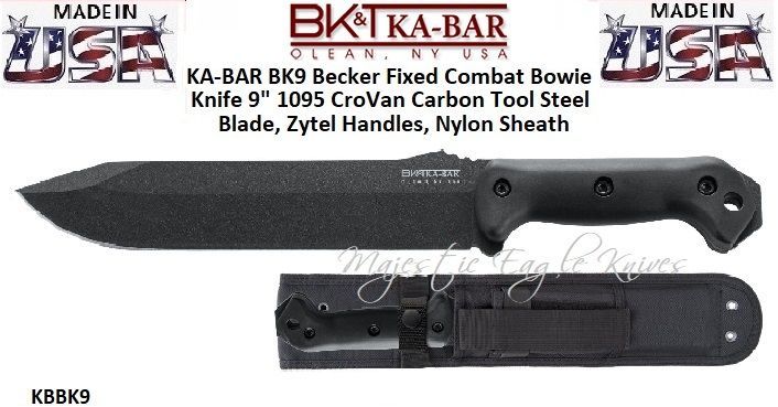 KA-BAR BK9 Becker Fixed Combat Bowie Knife 9" 1095 CroVan Carbon Tool ...