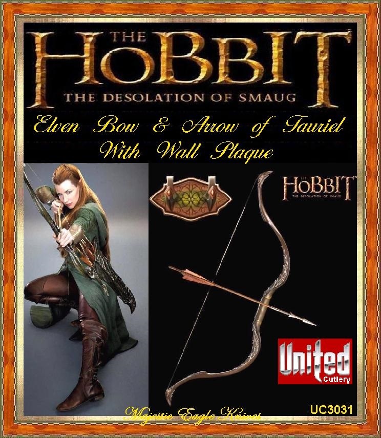 United Cutlery UC3031 The Hobbit' Elven Bow 48' and Arrow 42" of Tauriel & Poly Stone Wall Mount