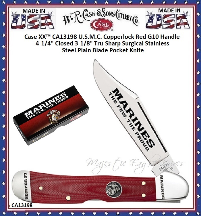 W.R. Case & Sons Cutlery CA13198 Case XX™ USMC Marines Red G-10 Handle ...