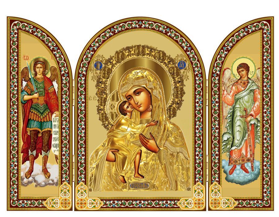 Virgin Mary Orthodox Icon Triptych with Archangel Michael and Guardian ...
