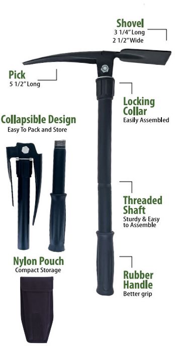 20" Folding Prospector's Pick, Hardened Steel, with Pouch