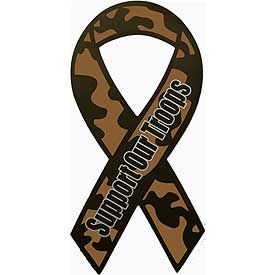 8" Support Our Troops Camo Car Ribbon Magnet