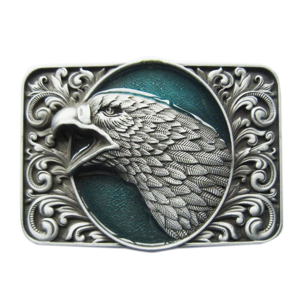 New Vintage Lake Blue Enamel Bald Eagle Head Ornate Western Belt Buckle ...