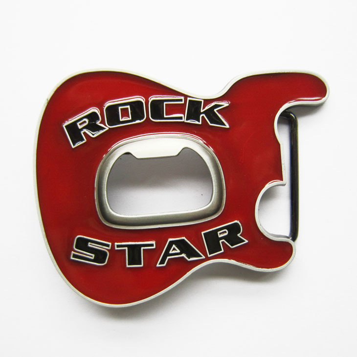 New Vintage Red Enamel Rock Music Star Guitar Belt Buckle With Beer ...